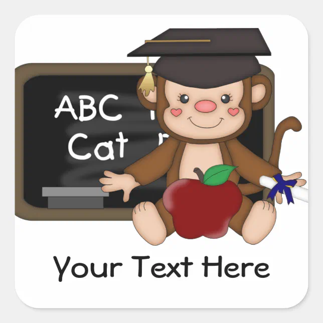 Monkey Graduation 1 (Customizable) Square Sticker | Zazzle