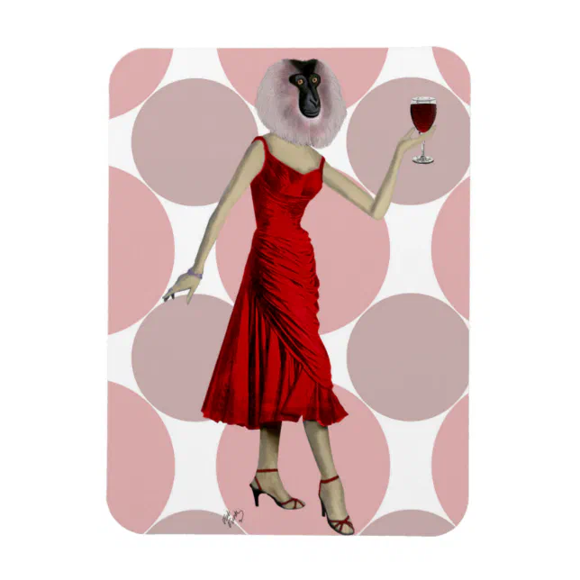 Monkey in Red Dress with wine Magnet | Zazzle