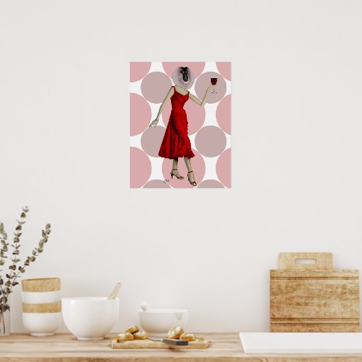 Monkey in Red Dress with wine Poster | Zazzle