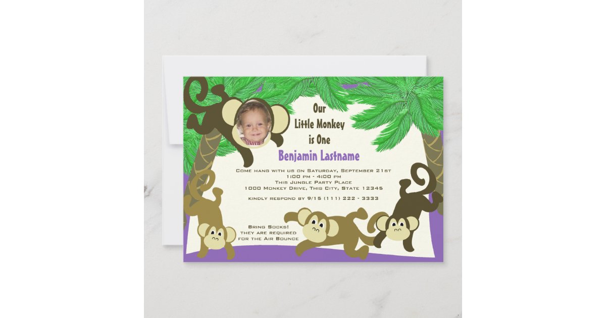 Monkey Jungle Birthday with Photo Invitation | Zazzle