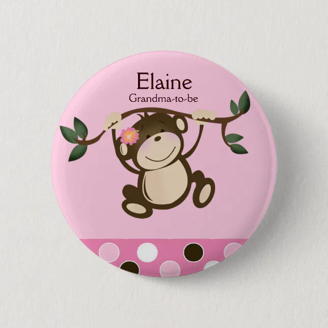 MONKEY PLAY PINK NAME TAG Custom Button | Zazzle