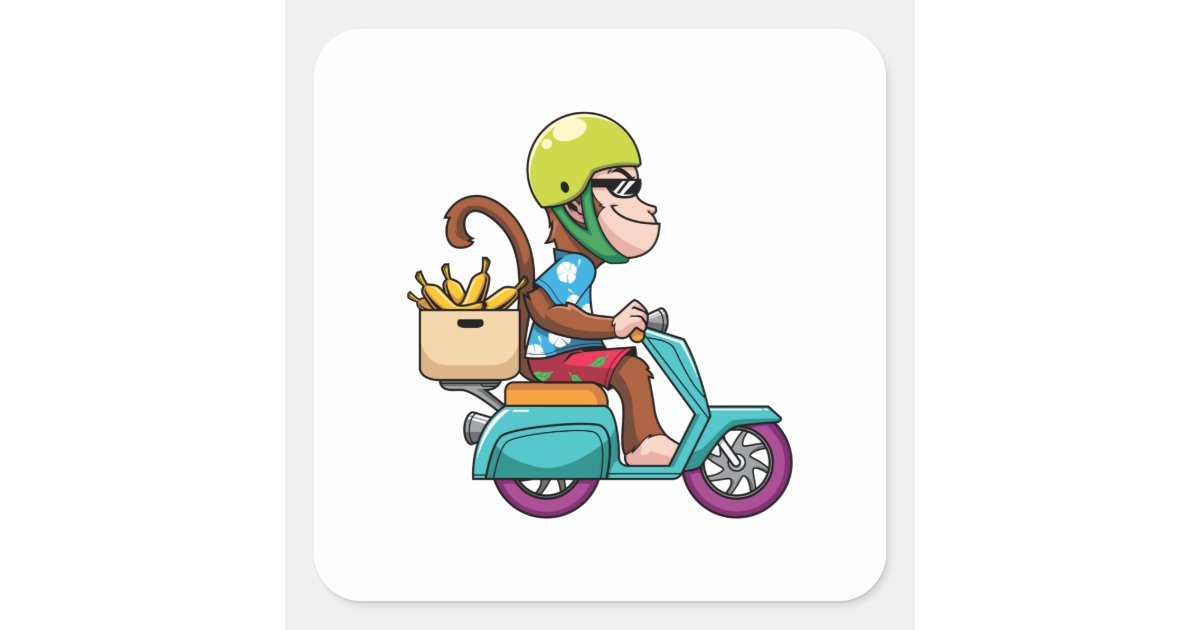 monkey scooter square sticker | Zazzle