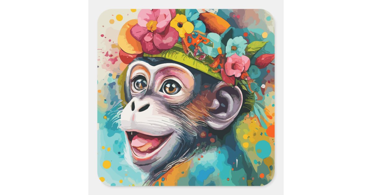 Monkey Smiling Square Sticker | Zazzle