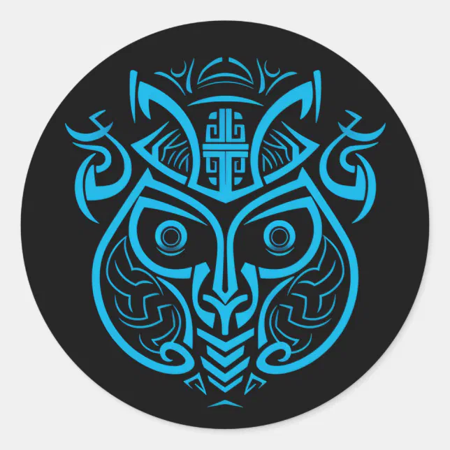 MONKEY SYMBOL, GRAPHIC BLUE DESIGN, MAYAN STYLE CLASSIC ROUND STICKER ...