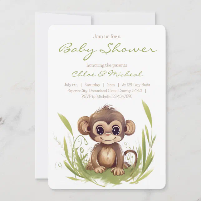 Monkey Themed Baby Shower Invitation | Zazzle
