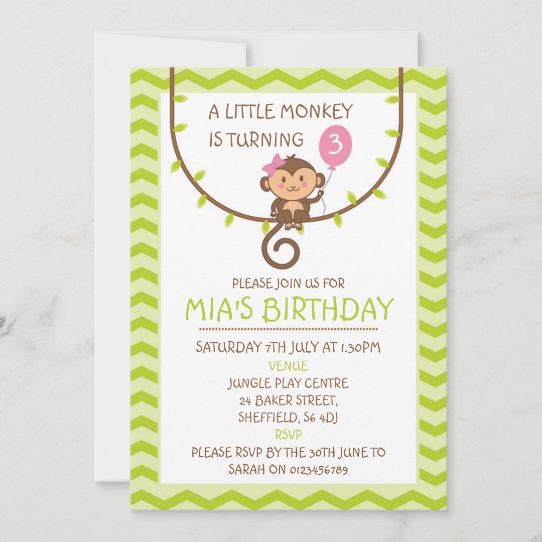 Monkey themed birthday party invitation | Zazzle