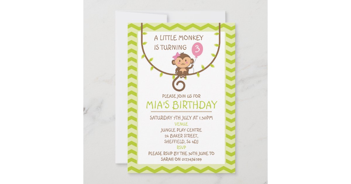 Monkey themed birthday party invitation | Zazzle