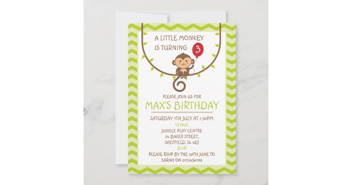 Monkey themed birthday party invitation | Zazzle