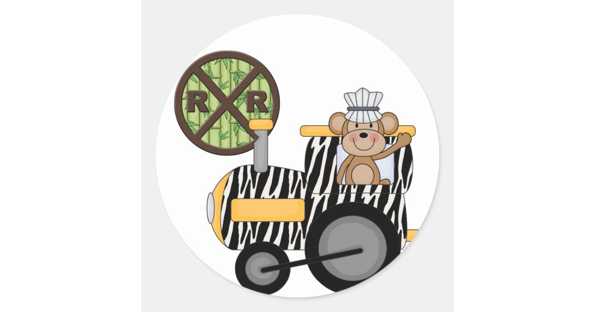 Monkey Train Engineer T-shirts and Gifts Classic Round Sticker | Zazzle