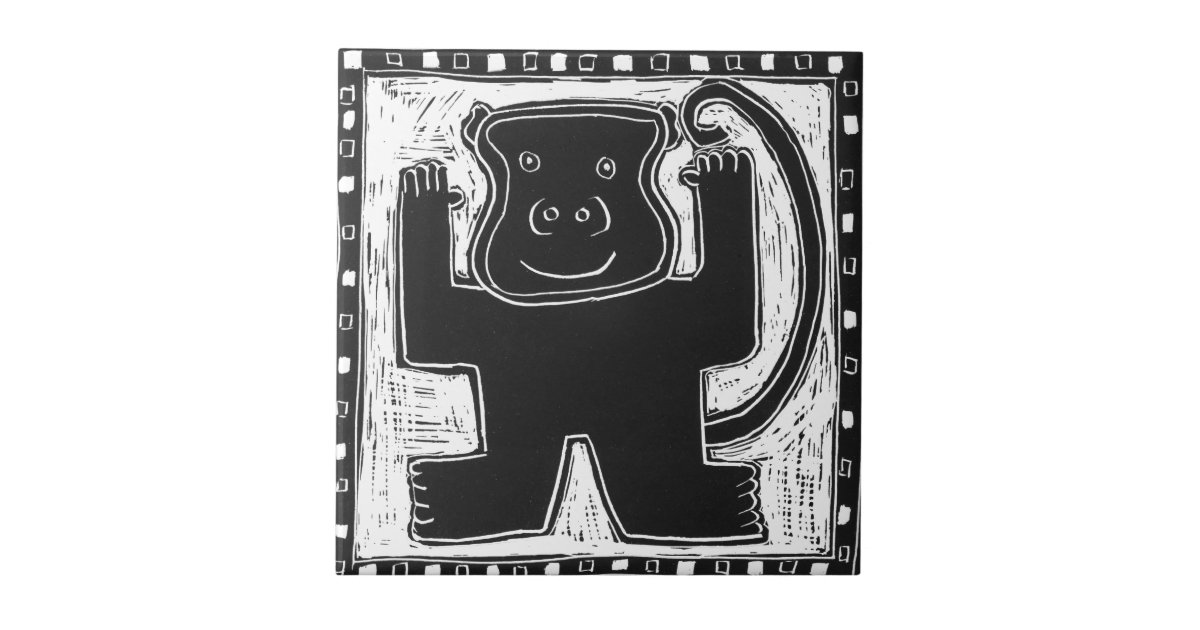 Monkey With Arms Raised Ceramic Tile | Zazzle