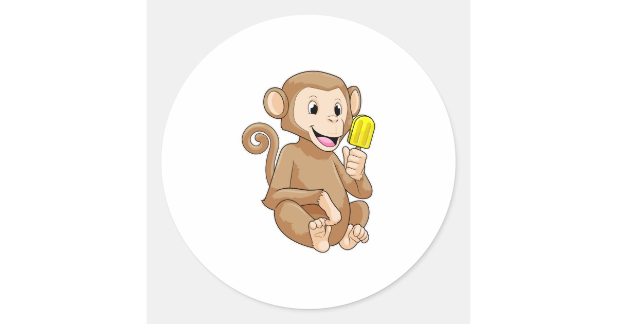 Monkey with Popsicle Classic Round Sticker | Zazzle