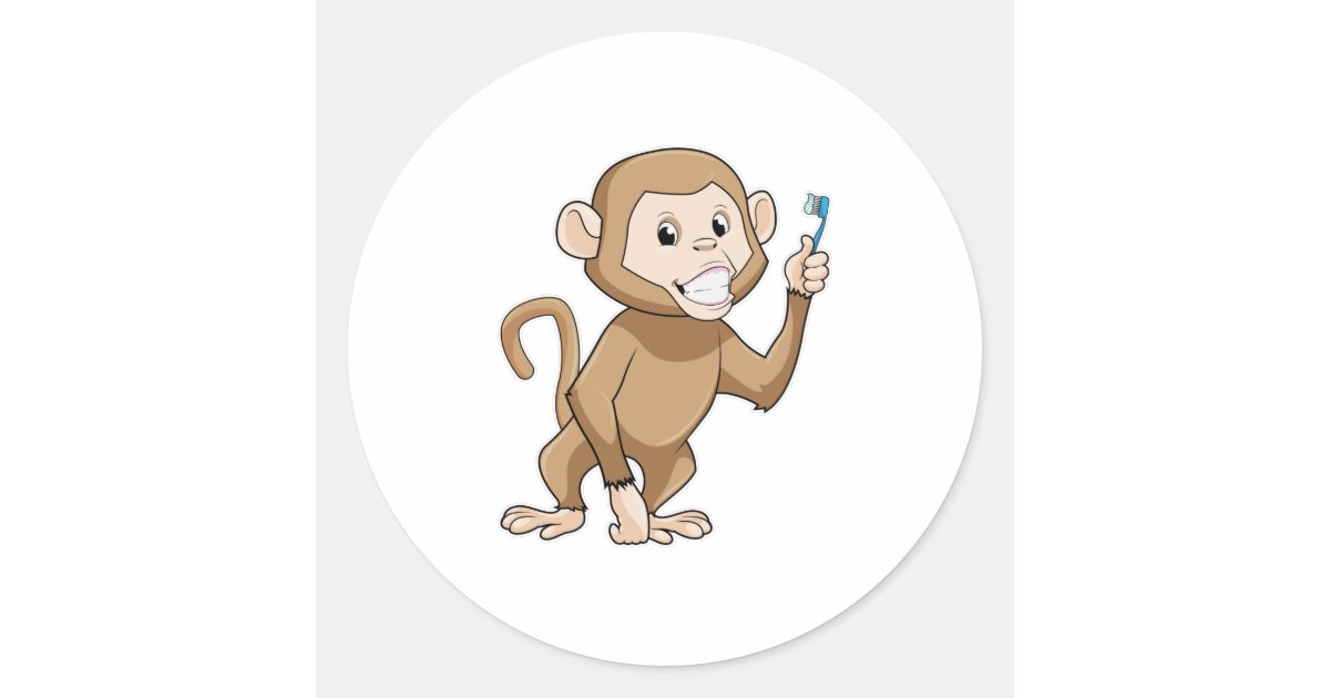 Monkey with Toothbrush Classic Round Sticker | Zazzle