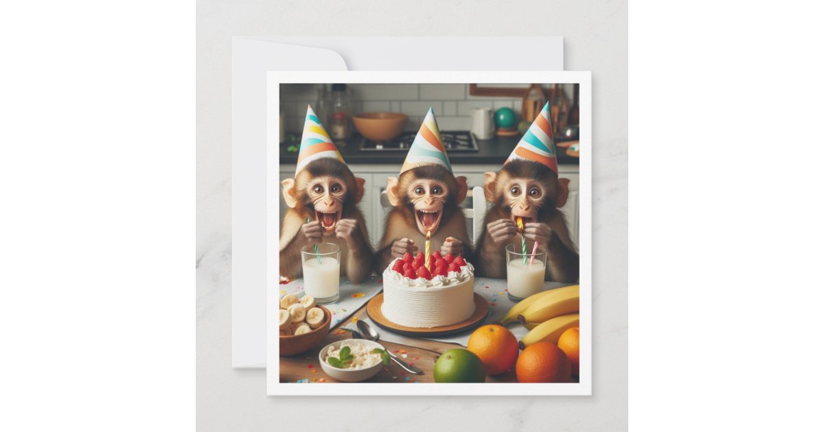 Monkeys celebrating birthday, party monkeys invitation | Zazzle