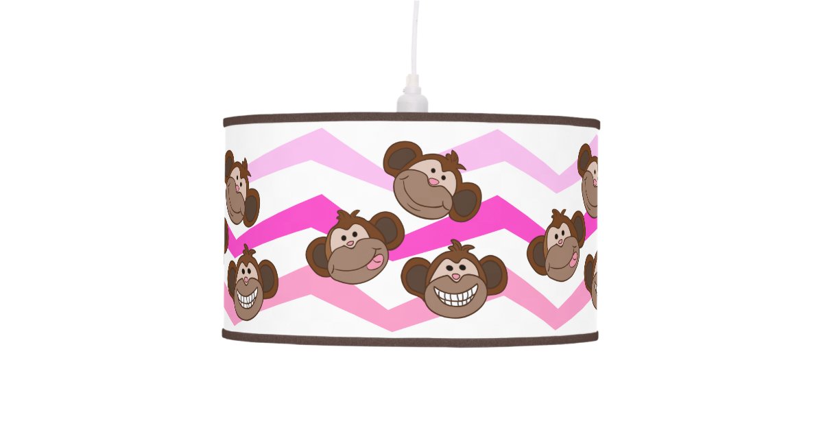 Monkeys smiling on pink chevron background ceiling lamp | Zazzle