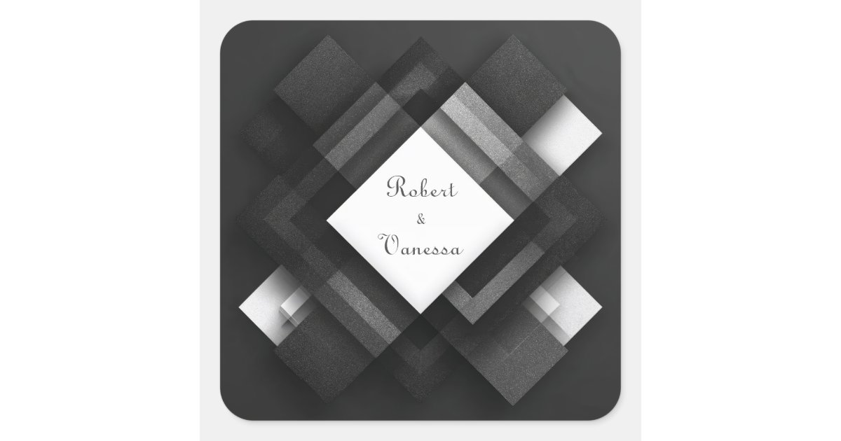 Monochromatic Black White Geometric Diamond Square Sticker | Zazzle