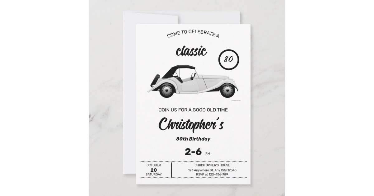 Monochromatic Classic Car Birthday Invitation | Zazzle