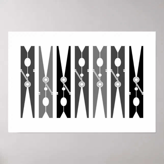 Monochromatic Clothes Pins Laundry Room Art Poster | Zazzle