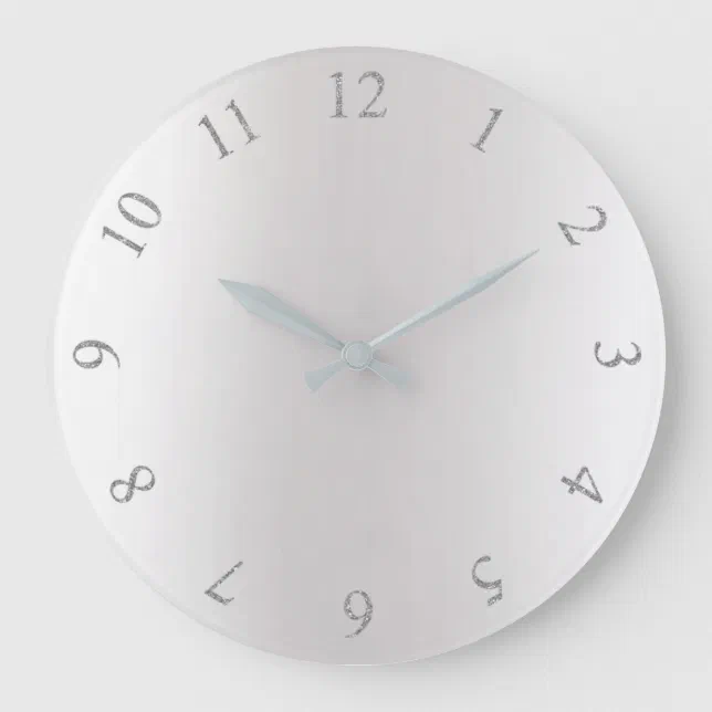 Monochromatic Glitter Gray Silver US UK Numbers Large Clock | Zazzle