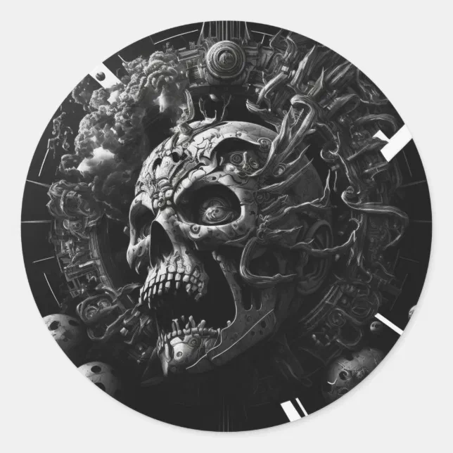 monochromatic skull design classic round sticker | Zazzle