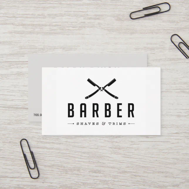 Monochrome Barber Shop Cut & Shave Business Card | Zazzle