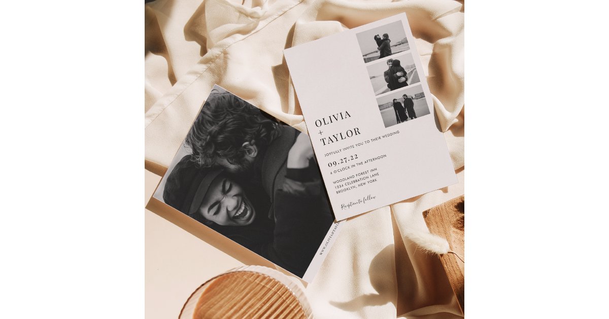 Monochrome Classic Photo Collage Wedding Invitation | Zazzle