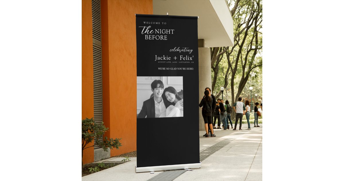 Monochrome Elegance Custom Rehearsal Dinner Retractable Banner | Zazzle