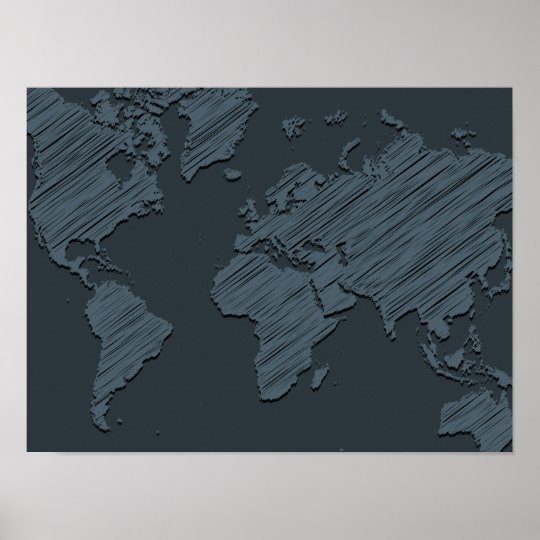 Monochrome Gray Minimalist World Map Poster | Zazzle.com