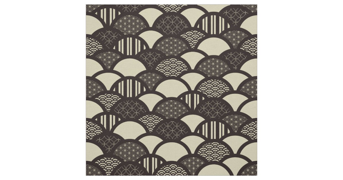 Monochrome Japanese geometric waves pattern Fabric | Zazzle