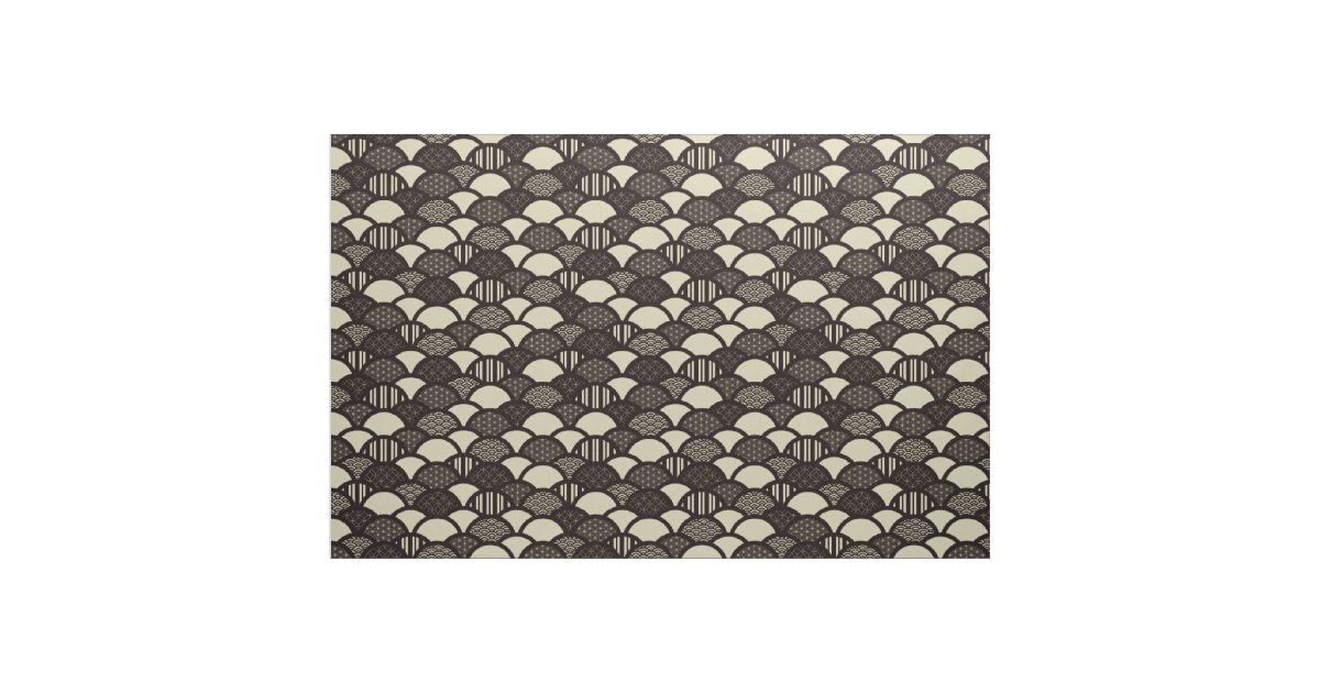 Monochrome Japanese geometric waves pattern Fabric | Zazzle