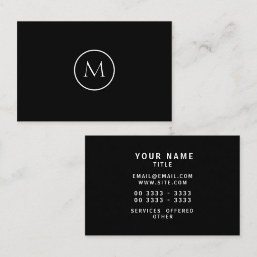 Monochrome Minimalist Monogrammed Elegant Black Business Card | Zazzle