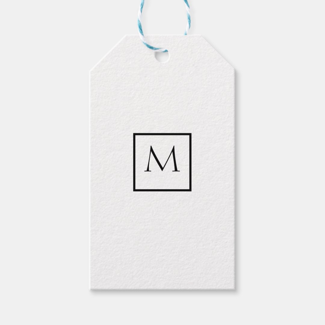 Monochrome Minimalist Rectangle Monogram Gift Tags | Zazzle