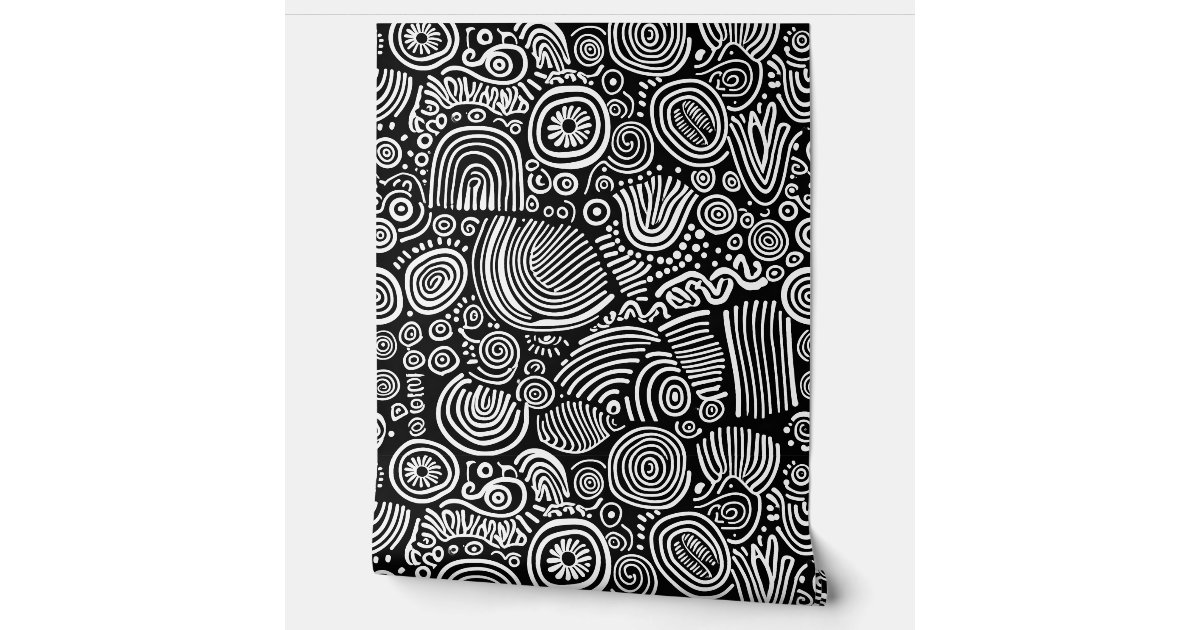Monochrome Muse: Abstract Doodle Wallpaper | Zazzle