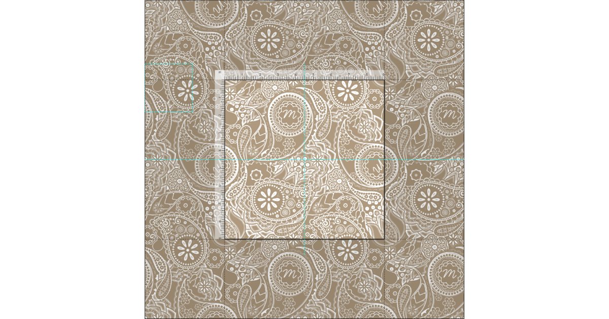 Monochrome Paisley Monogram Beige MPMA Fabric | Zazzle
