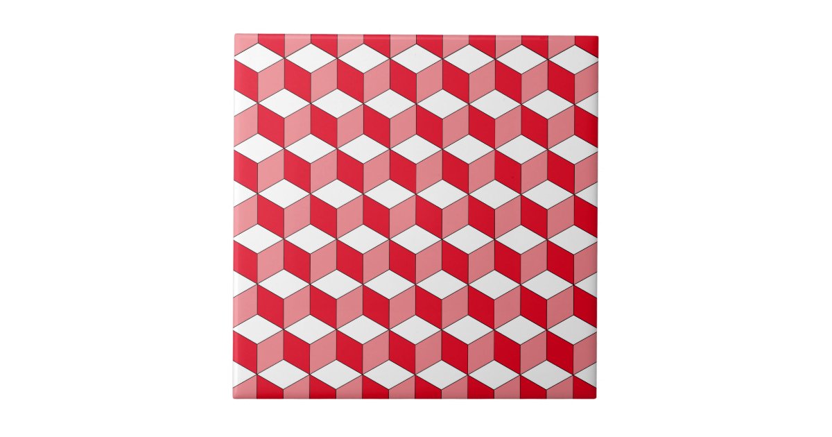 Monochrome Red Geometric Pattern Ceramic Tile | Zazzle