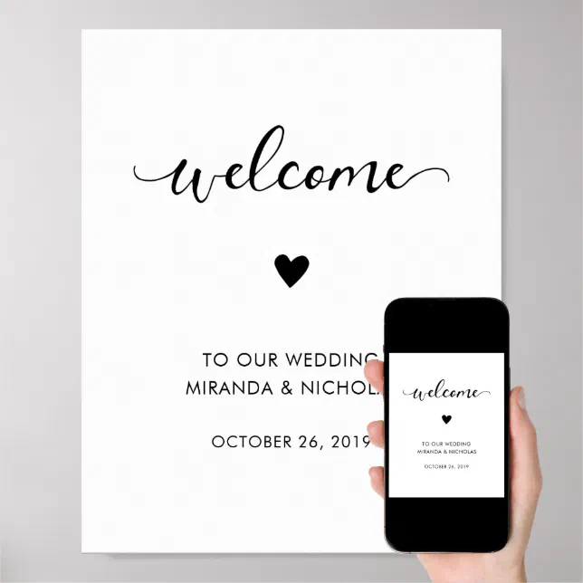 Monochrome wedding welcome sign | Wedding poster | Zazzle