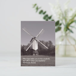 Monochrome windmill and inspirational quote postcard | Zazzle