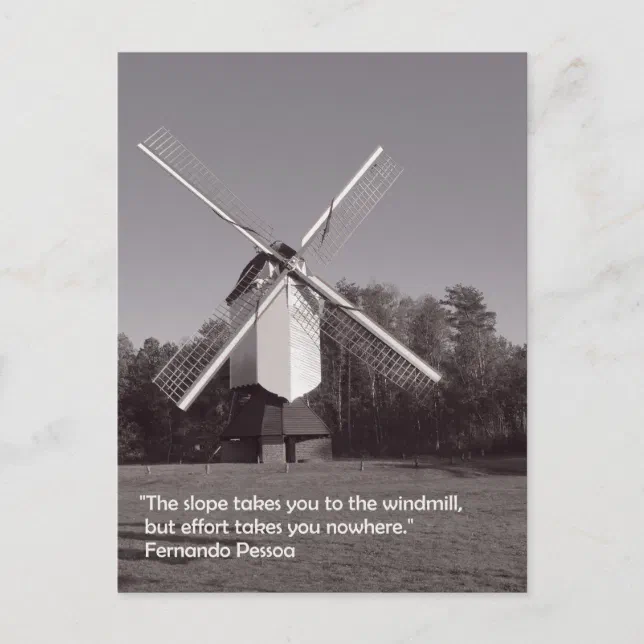 Monochrome windmill and inspirational quote postcard | Zazzle