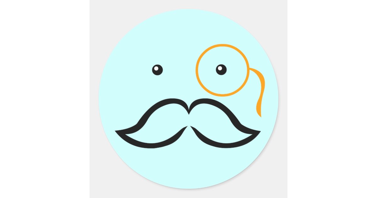 Monocle and Mustache Classic Round Sticker | Zazzle
