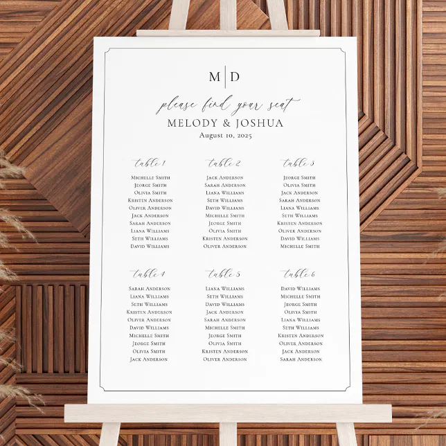 Monogram 6 Tables Seating Chart Border Foam Board | Zazzle