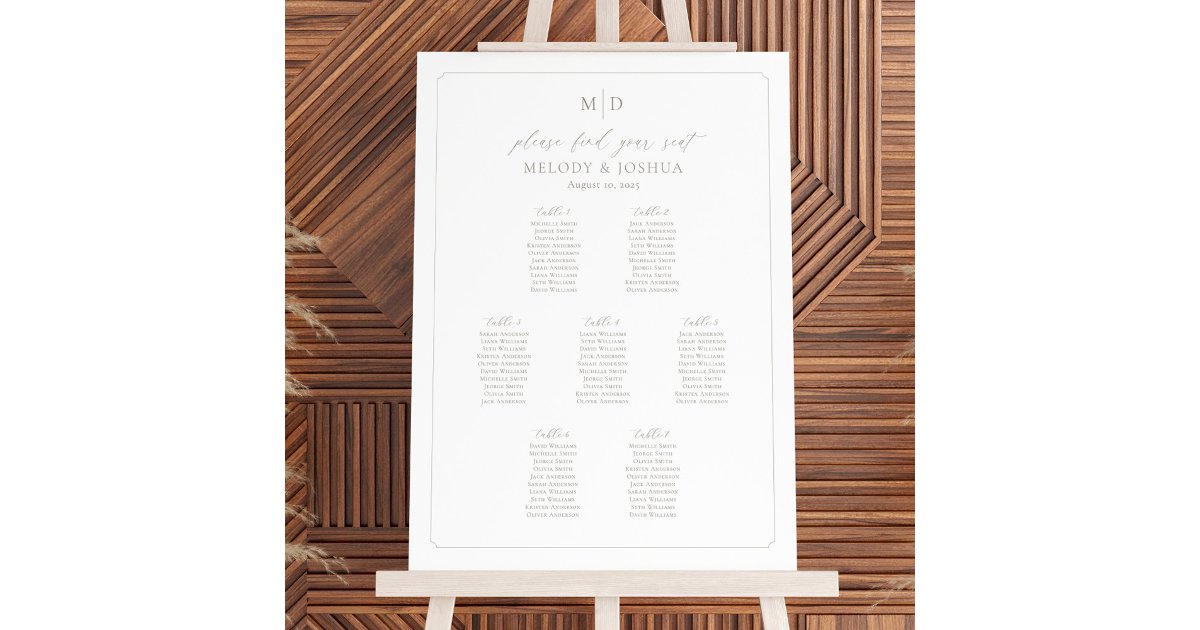 Monogram 7 Tables Seating Chart Border | Zazzle
