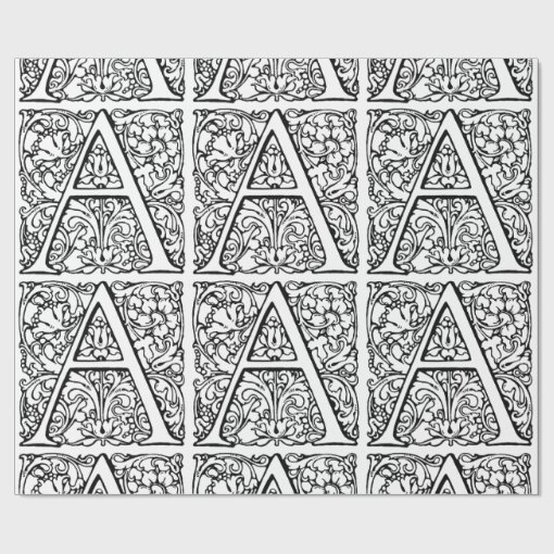 Monogram A Initial Black and White Floral Pattern Wrapping Paper | Zazzle