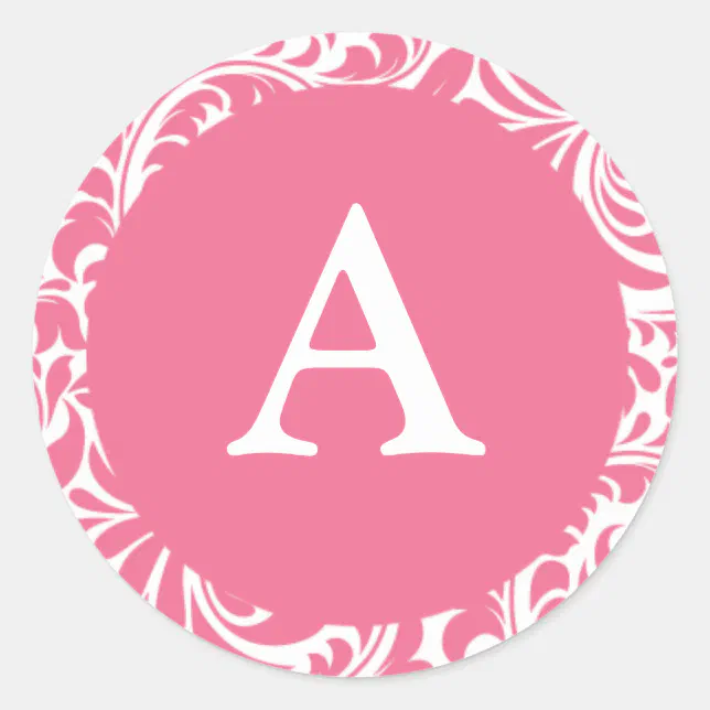 Monogram A Pink White Personalizable Wedding Monog Classic Round ...