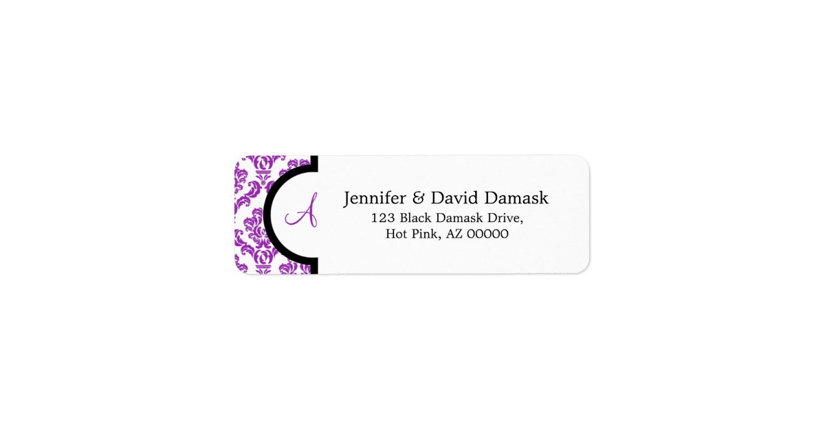 Monogram A Purple Damask Address Labels | Zazzle