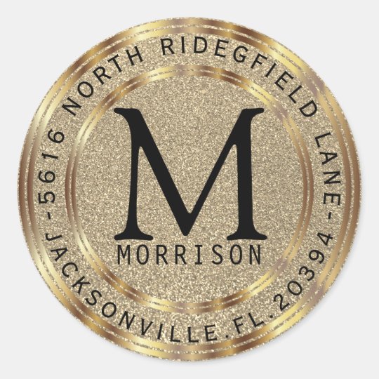 Monogram Address Label in Gold Glitter | Zazzle.com