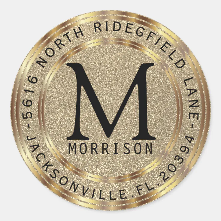 Monogram Address Label in Gold Glitter | Zazzle