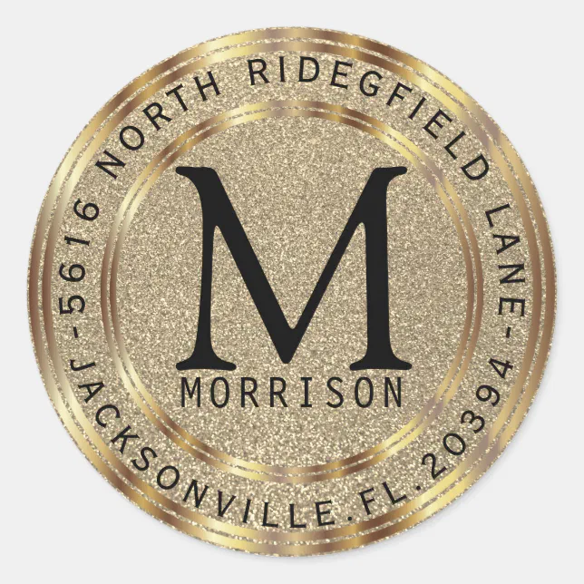 Monogram Address Label in Gold Glitter | Zazzle