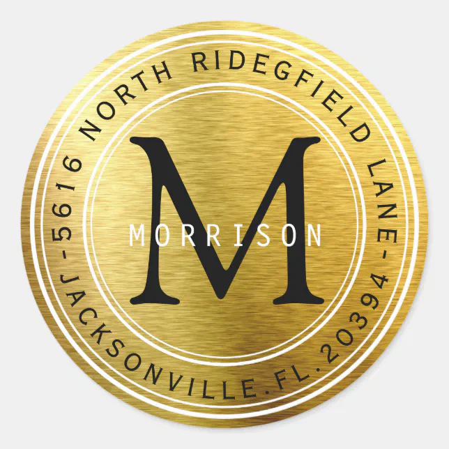 Monogram Address Label in Gold Metallic | Zazzle