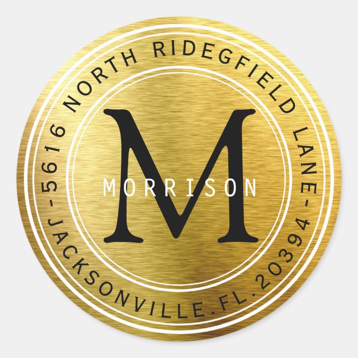Monogram Address Label in Gold Metallic | Zazzle