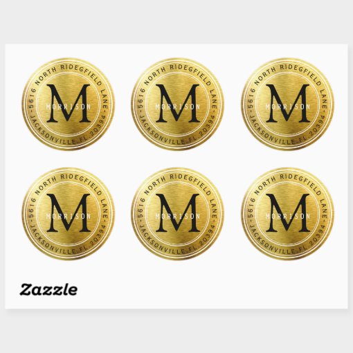 Monogram Address Label in Gold Metallic | Zazzle