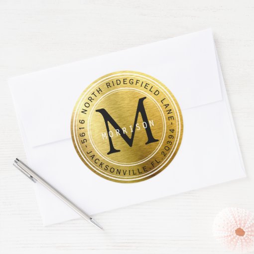 Monogram Address Label in Gold Metallic | Zazzle